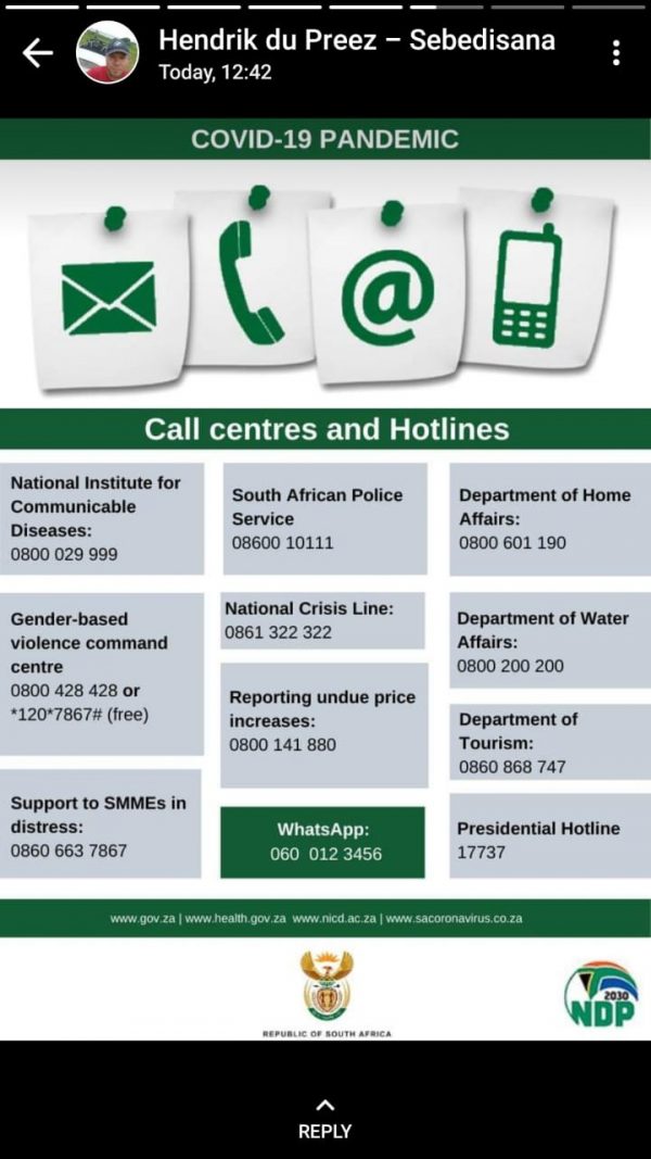 Covid-19 Pandemic Emergency Contact Numbers - Randburg Chamber of ...